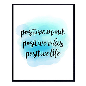 Positive Mind Unframed Wall Art Print - Watercolor Typography - Makes a Great Gift for Home Decor - Inspirational and Motivational - Ready to Frame (8x10) Photo