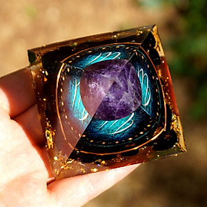 12 Zodiac Orgone Crystal Pyramid, Natural Amethyst with Obsidian,Healing Crystals Pyramid for Protection Chakra, Unique Constellation Pyramid for Positive Energy, Healing Money Health(Virgo)