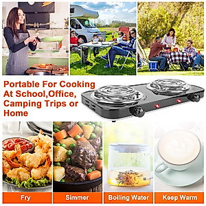 Countertop Burner, Electric Double Burners 2000 Watts, Hot Plate Cooktop with 5 Temperature Control, Non Slip Rubber Feet, Portable Coil Heating Stove Countertop RV Hotplate for Home or Dorm(Black 2)