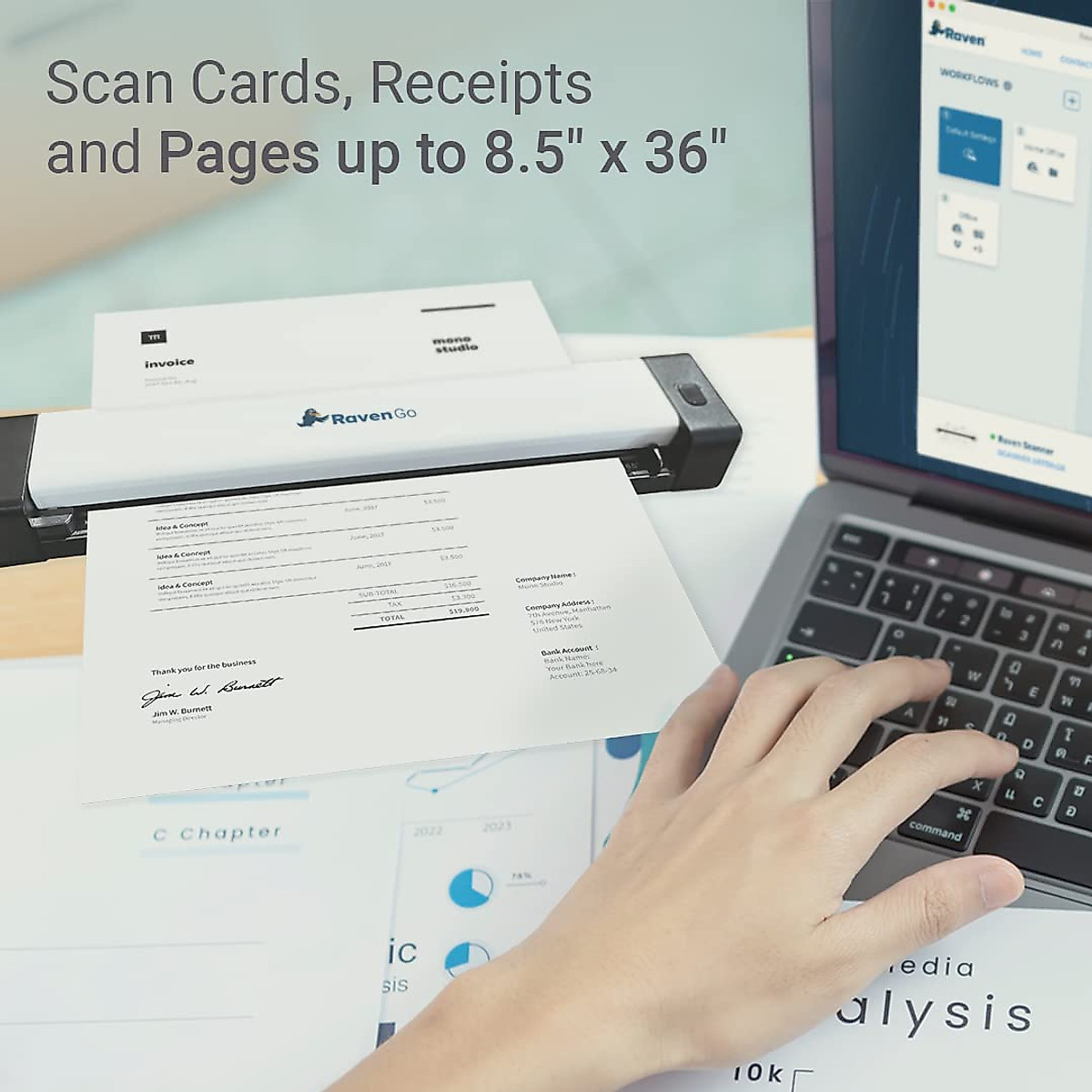 Raven Go Portable Mobile Document Scanner for PC and Mac with Simplex Sheet-Fed Scanning