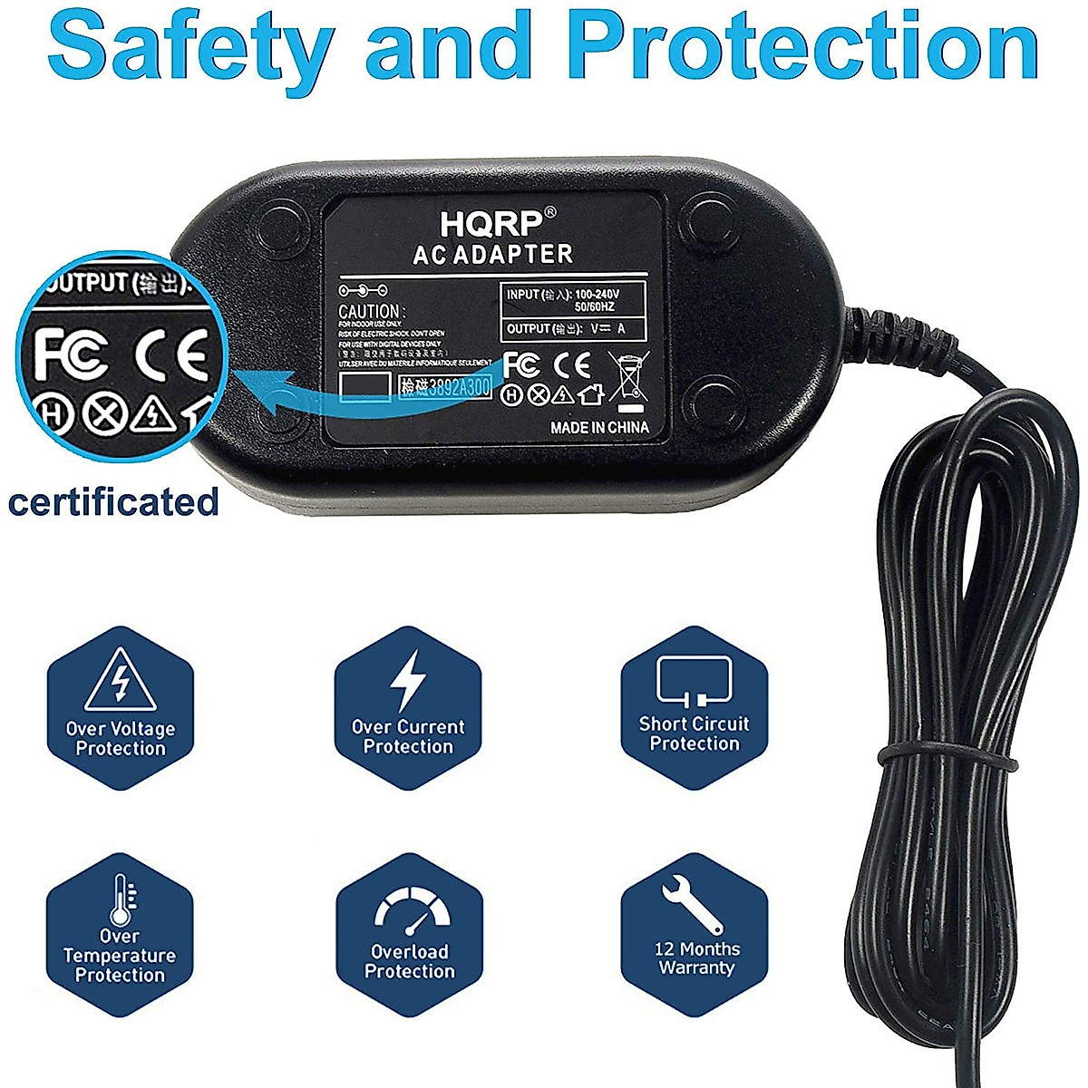 HQRP AC Adapter Compatible with Canon CA-110 CA110 VIXIA HF-R70 HF-R72 HF-R700 HF-R30 HF-R32 HF-R300 HF-R62 HF-R60 HF-R600 LEGRIA HF-R26 HF-R27 HF-R28 Charger Power Supply Cord CA-11O