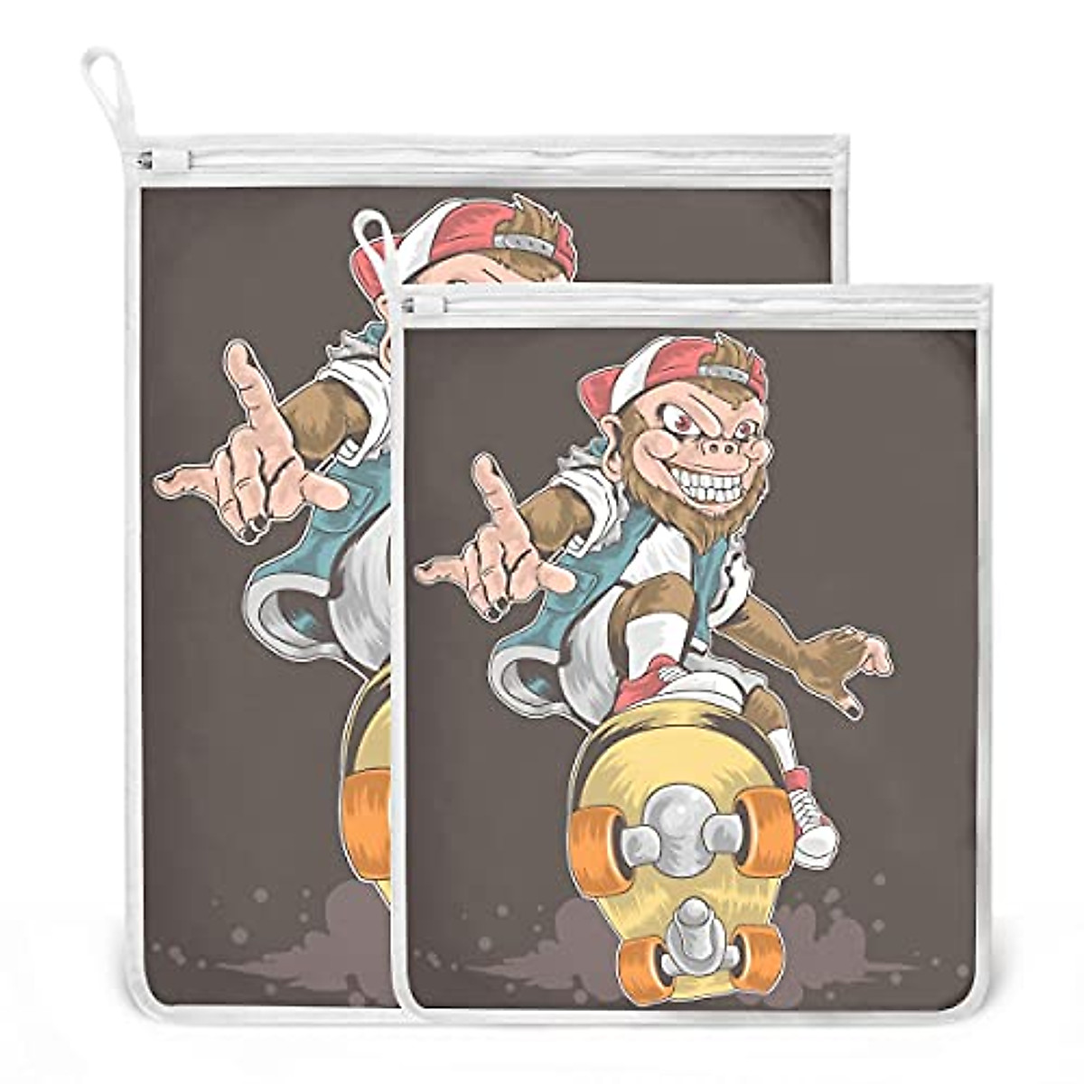 Skateboard Monkey Punk Laundry Mesh Bag Delicates Lingerie Laundry Wash Bag Heavy Duty with Zipper Laundry Net Bags for Packing Travelling Washing