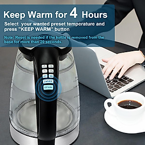 Plaman Electric Kettle Temperature Control - Keep Warm Hot Water Boiler, Double Wall Tea kettle for Boiling Water 6 Presets 1500W 4 Hours 1.7L LED Auto Shut Off Cordless