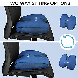 TICONN Memory Foam Seat Cushion, Office Chair Cushion Butt Pillow for Long Sitting (Blue)