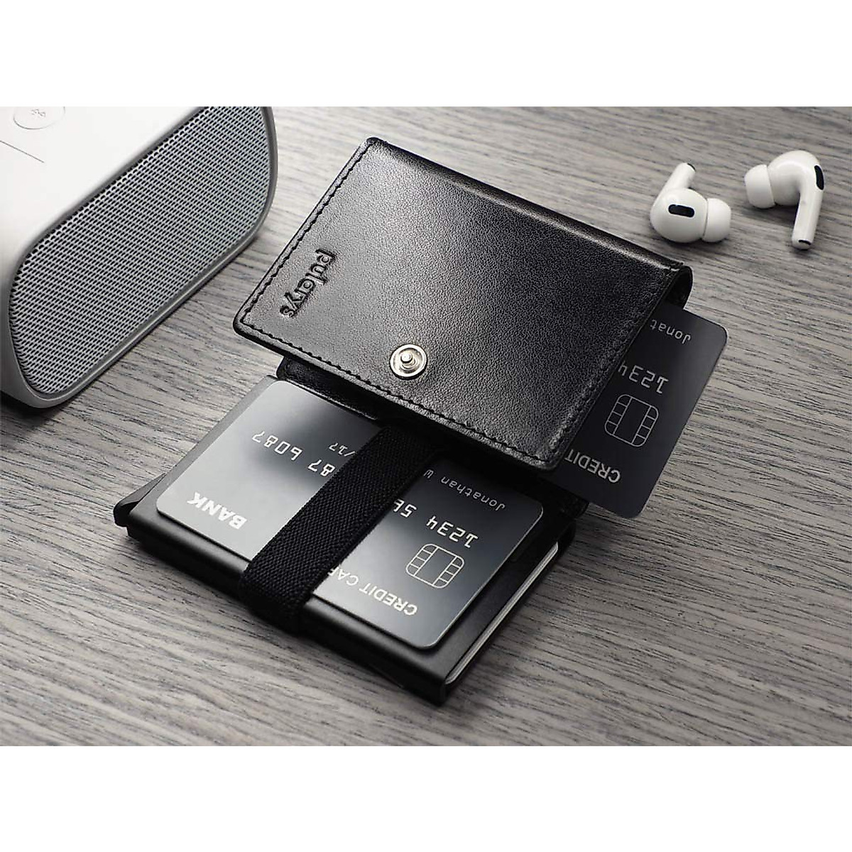 PULARYS Mini Wallet BONO - Italian Leather - SD Card Slot - Up to 8 Card Slots - Snap fastener - Pen Holder - For Men and Women - Classic Design