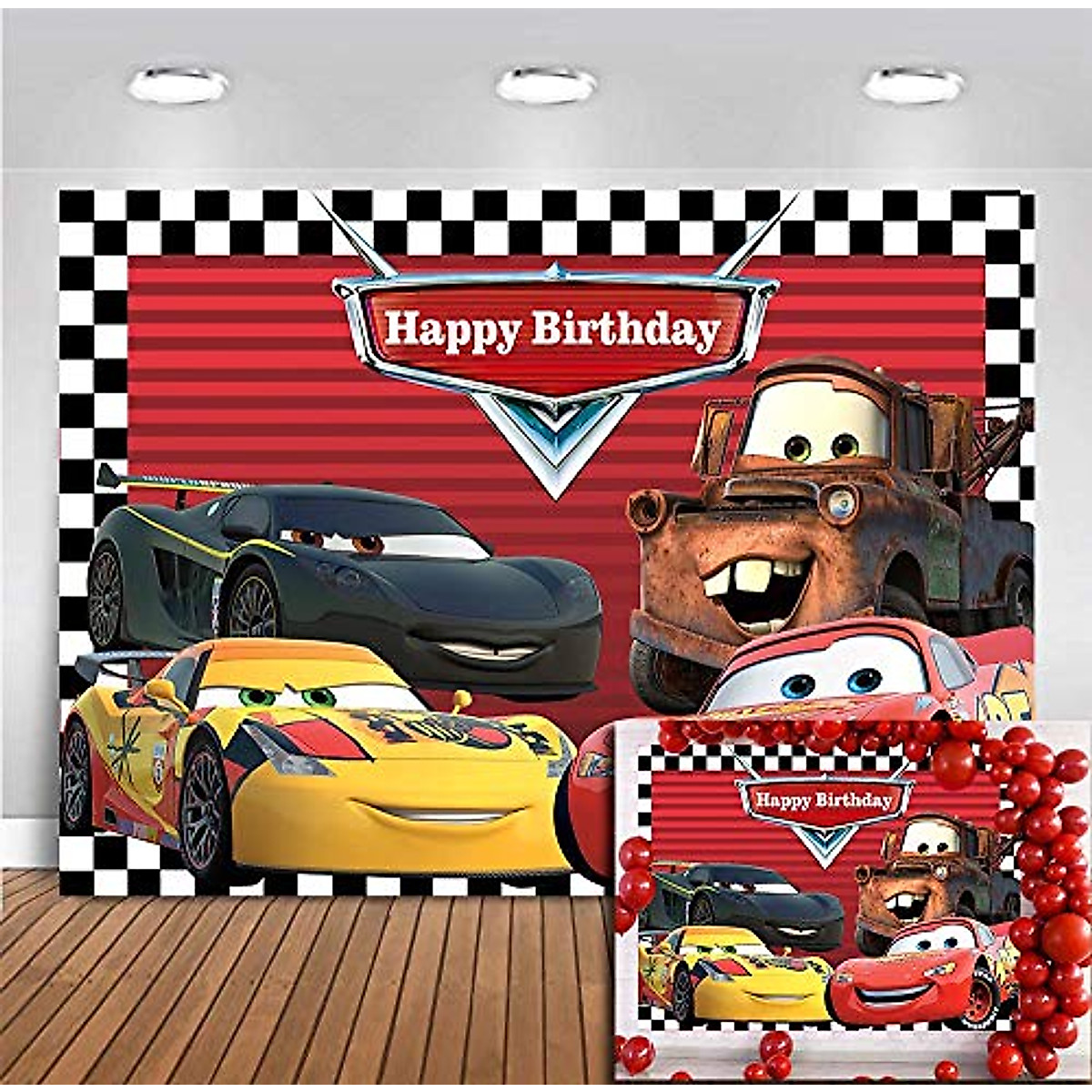 Racing Story Route 66 Car Photography Backdrop Red Gird Checkered Flag Boy Kids Birthday Cars Backdrop Mobilization Photo Background Party Banner Photobooth Studio Props Decoration Vinyl 5x3ft