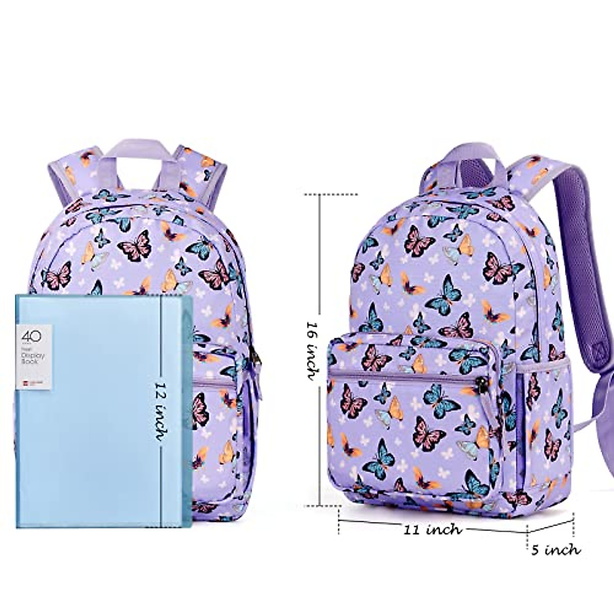 Choco Mocha 16 Inch Kids Backpack for Girls Travel School Backpack, Butterfly Purple