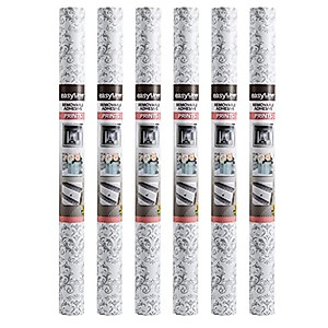 Duck 286448 EasyLiner Adhesive Laminate Prints Shelf Liner, Gray Damask, 20 in. x 15 ft., 6 Rolls