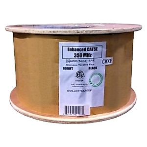 Vertical Cable Cat5e, 350 Mhz, Shielded, Gel Filled (Flooded Core), Direct Burial, 1000ft, Black, Bulk Ethernet Cable, Wooden Spool