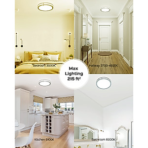 JACKYLED 13 Inch Flush Mount Ceiling Light, Brushed Nickel Ceiling Light Fixture, 3000K/3700K/4500K/5100K/6000K Dimmable Lighting for Bathroom Bedroom Kitchen Stairwell, 36W, 2 Pack