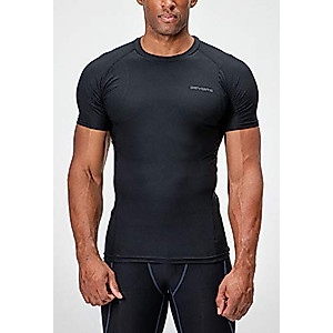 DEVOPS 3 Pack Men's Cool Dry Short Sleeve Compression Shirts, Sports Baselayer T-Shirts Tops, Athletic Workout Shirt (Large, Black/Navy/Olive)