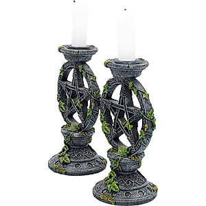 Nemesis Now Wiccan Pentagram Candlesticks Set of Two Candle Holder 15cm Black, Resin