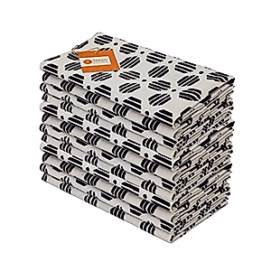 Taran Geometric Beige Print Cotton Dinner Napkins Set of 12 | 18x18 Inches | 100% Natural, Reusable Linens for Dinner, Events, Weddings