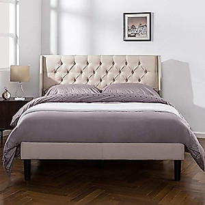 ZINUS Desmond Upholstered Platform Bed Frame with Wingback Headboard, Mattress Foundation, Wood Slat Support, No Box Spring Needed, Easy Assembly, Full
