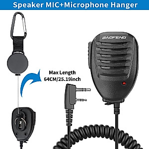 BAOFENG Original UV-5R Mic for Ham Radio Shoulder Speaker Mic Compatible BF-F8HP UV-5R UV-5R Plus GT-3 BF-888s Radio with Microphone Hanger (Speaker Mic+Hanger)