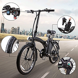 NAKTO Electric Bike Electric City Ebike for Adults 250 Assisted Electric Bicycle Sport Mountain Bicycle with 36V 10A Removable Lithium Battery ebike (BLACK, 20“ 250W EBIKE)