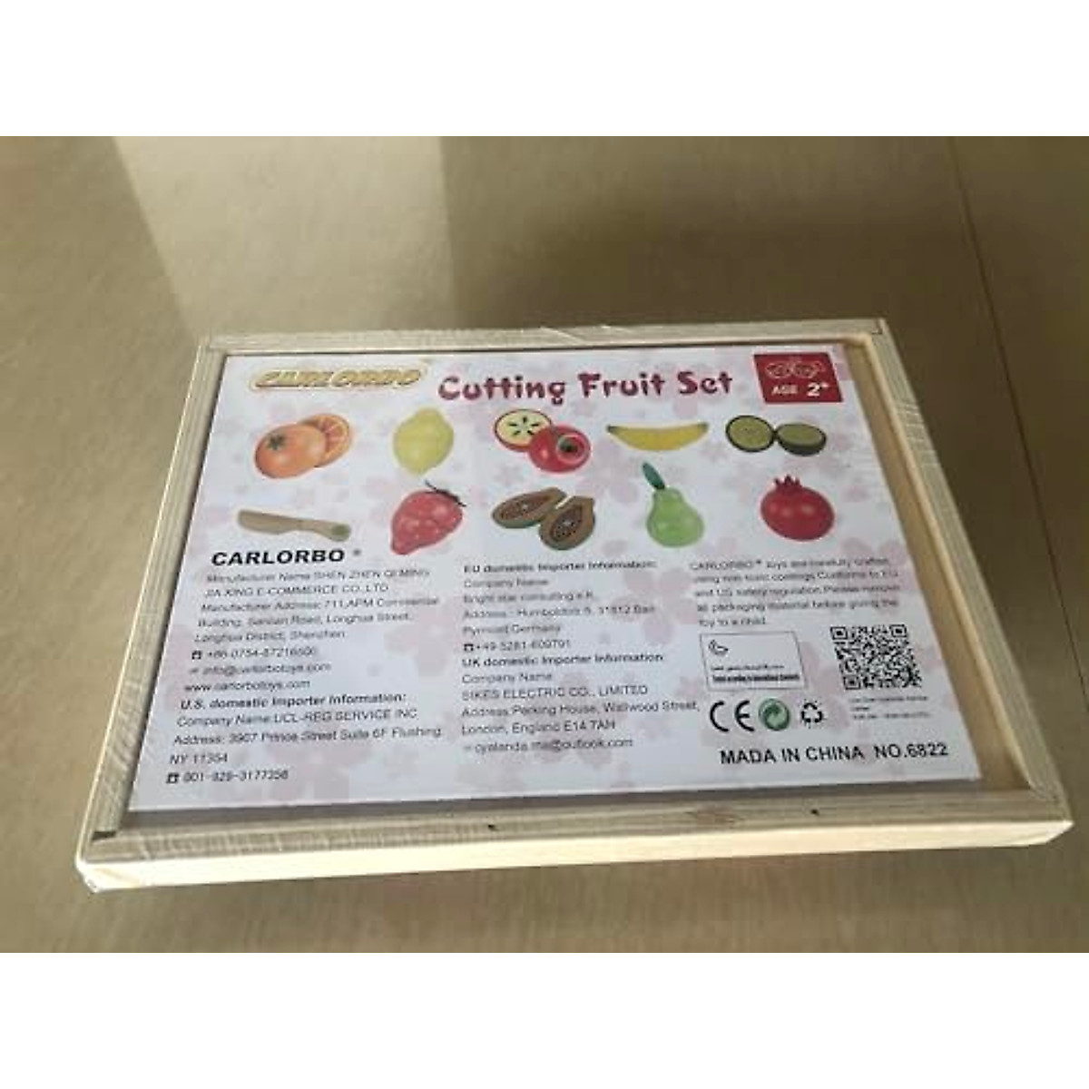 CARLORBO Wooden Toys for 2 Year Old - Pretend Play Food Set for Kids Play Kitchen,9 Cuttable Toy Fruit and Veg with Wooden Knif and Tray,Gift Idea for Boys Girls Birthday