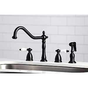 Kingston Brass KB1790PLBS Heritage Widespread Kitchen Faucet with Brass Sprayer, Matte Black