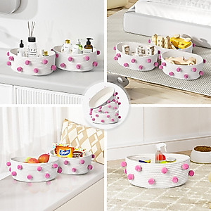 InnJoey 3 Pcs Woven Basket with Gift Bags and Ribbons, Cute Baby Gift Basket for Nursery, Empty Decorative Gift Chest Box Cotton Rope Room Shelf Storage Basket with Handles, 11.8"x 7.9"x 5.1" (Beige)