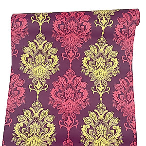 SimpleLife4U Luxury Purple Damask Removable PVC Shelf Drawer Liner Home Decor 17x118 Inch