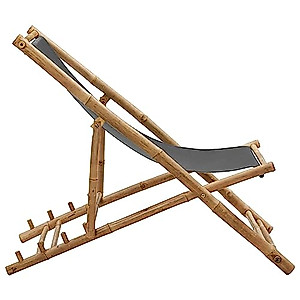 MBFLUUML Beach Sling Patio Chair, Outdoor Folding Recliner Chair,Deck Chair Bamboo and Canvas Dark Gray Suitable for Lawn, Garden, Porch and Backyard.