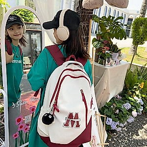 Kawaii Backpack Aesthetic Backpack Backpacks with Cute Pendant, Adorable Shoulder Bag (Red White)