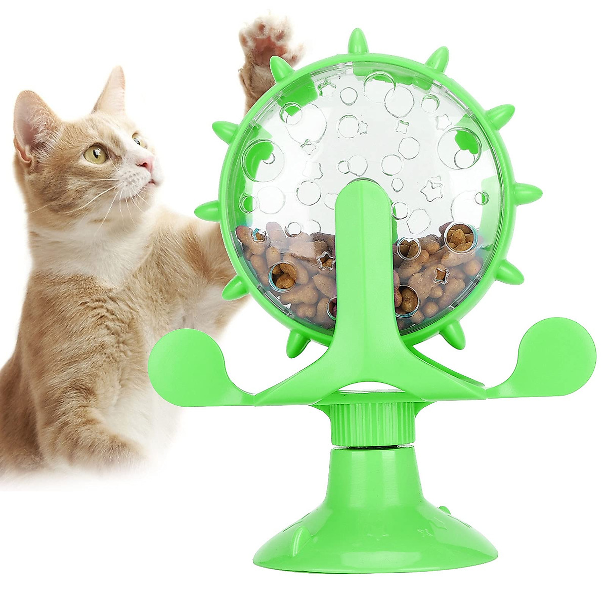 Pet Toy, Rotation Cat Puzzle Toy Food Leakage Pet Cat Leaking Toy Interactive Cat Toys Pet Toy, Ferris Wheel Food Dispensing Pet Slow Feeder Toy with Automatic 360° Turntable for Pet Trainer (Green)