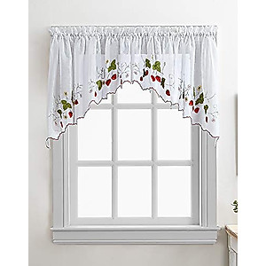 CHF Strawberry Garden Kitchen Curtain Window Swag Pair, Rod Pocket, 28W x 30L inch, Red