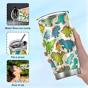 HXshaoye Beige cartoon dinosaur Stainless Steel insulated coffee cup with Straw Lid coffee mug with lid for coffee insulated coffee tumbler vaso para cafe 20oz