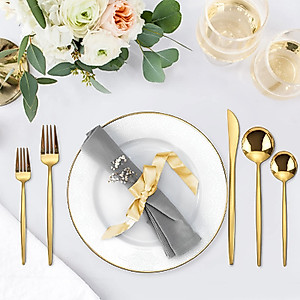 Gold Silverware Set, KassKa 20 Pieces Flatware Cutlery Set, Stainless Steel Utensils Set Spoon Fork Knives Set for Home Restaurant and Kitchen, Mirror Polished Finished, Service for 4