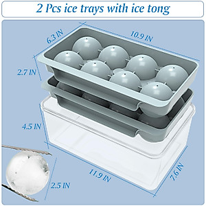 Miaowoof Large Ice Cube Tray, 2.5 INCH Ball Maker, 2 Pack Easy Release Sphere Mold with Bin&Tong, Leak-free Whiskey Mold, Fill Round for Cocktails Bourbon, Blue, largr