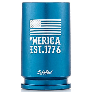 Lucky Shot 30MM Gauge Shot Glass 2.7 oz. |'Merica Flag Est. 1776 |Aluminum Warthog A-10 Round | For Whiskey, Tequila, Vodka | Made in USA (Blue)