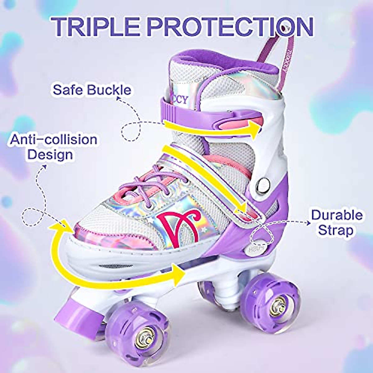 Roller Skates for Kids, Shine Skates 4 Size Adjustable Roller Skates with Light up Wheels for Girls, Teens, Outdoor Rollerskates for Beginners & Advanced | Purple, S - 10C-13C (Small, Purple)
