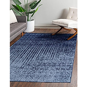 Unique Loom Del Mar Collection Area Rug-Transitional Inspired with Modern Contemporary Design, Rectangular 5' 1" x 8' 0", Blue/Navy Blue