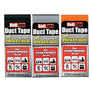 RediTape 10932 Colored Compact Flat Fold Duct Tape | for Travel, Camping, Photography and Emergencies | Pocket Size, 3-Pack, Black, Orange, Silver