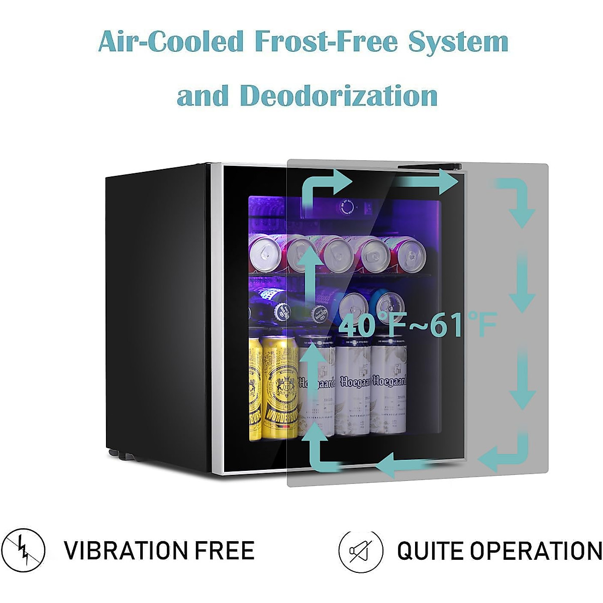 Antarctic Star Mini Fridge Cooler 68 Can Beverage Refrigerator Glass Door for Beer Soda Wine Small Drink Dispenser Clear Front Door Removable for Home, Office or Bar, 1.5cu.ft., Silver