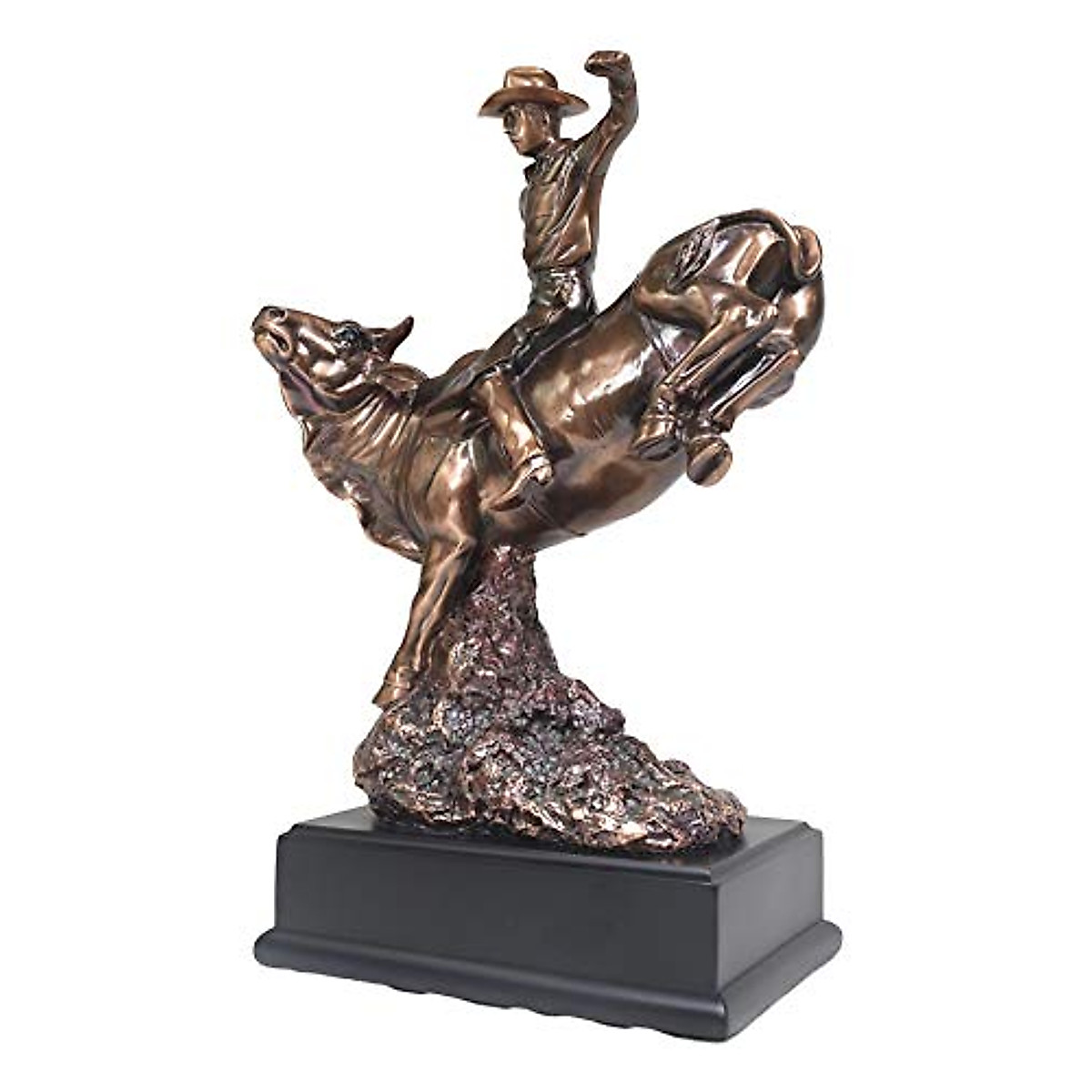 Ebros Large Rustic Western Rodeo Bull Rider Cowboy On Bucking Bull Statue in Electroplated Sepia Bronze Finish Old World Wild West Cattle Bull Riding Cowboys Accent Figurine