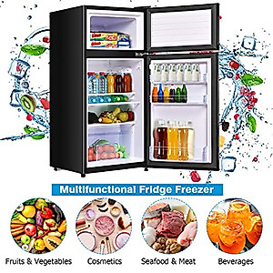 KOTEK Mini Fridge with Freezer, 3.4 Cu.Ft Mini Refrigerator/Freezer Cooler w/ 7 Settings Temperature Adjustable, Compact Refrigerator with 2 Doors for Bedroom/Dorm/Apartment/Office (Black)
