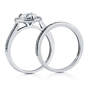 BERRICLE Sterling Silver Halo Wedding Engagement Rings Cubic Zirconia CZ Heart Ring Set for Women, Rhodium Plated Size 6.5