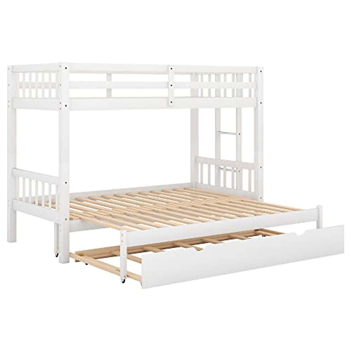 DEYOBED Twin Over Twin/King Extendable Pull-Out Wooden Bunk Bed with Trundle for Kids Teens Adults