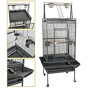 LEMY 61/68 inch Iron Play Top Bird Cage Large Pet Cage Birdcage with Stand Chinchilla Macaw Cockatiel Cockatoo Finch Parakeet Pet House (68 inch)