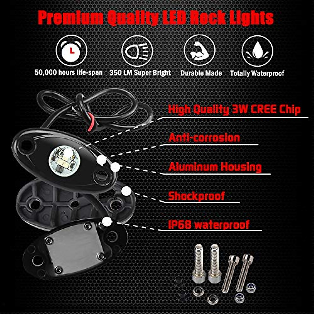 6 Pods LED Rock Lights, Ampper Waterproof LED Neon Underglow Light for Car Truck ATV UTV SUV Offroad Boat Underbody Glow Trail Rig Lamp (Green)