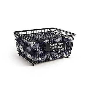 Gourmet Basics by Mikasa Stackable Metal Storage Basket with Removable Lid and Chalk Label, Black