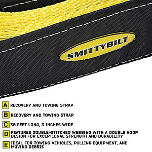 Smittybilt 3-inch x 30-feet Tow Strap (Yellow) - CC330
