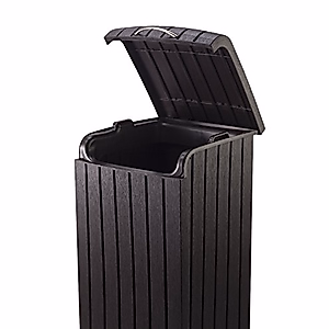 Keter Copenhagen 32 Gallon Resin Large Trash Can with Lid for Patio and Outdoor Kitchen, Brown