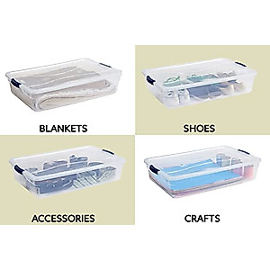 Rubbermaid Cleverstore Clear 41 Qt/10.25 Gal, Pack of 4 Stackable Plastic Containers with Durable Latching Clear Lids, Visible Storage, Great for Craft, Tool, and Toy Storage