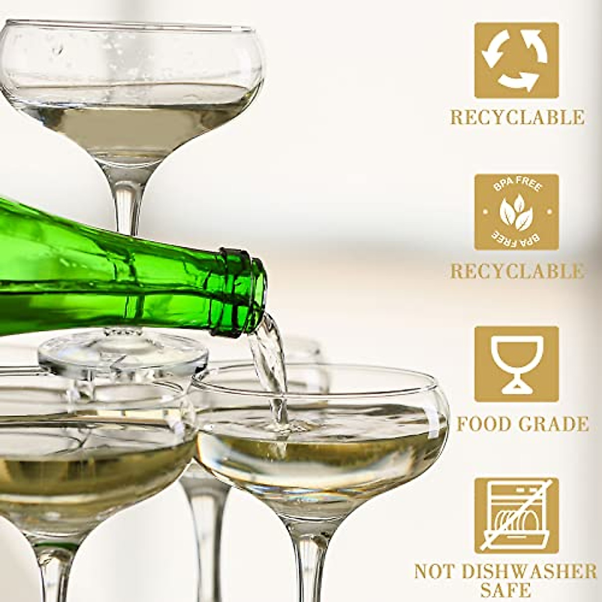 Set of 50 Champagne Glasses 5 oz Unbreakable Plastic Martini Glasses Disposable Wine Cups Stackable Stemmed Champagne Coupe Shatterproof Party Stem Cups for Wedding Birthday Home Bar Margarita