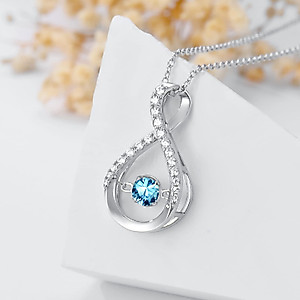 Infinity Pendant Necklace for Women 925 Sterling Silver Sparkle Birthstone Necklaces Anniversary Birthday Fine Jewelry Gifts for Women 18"-20"
