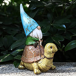 CYnice Garden Gnome Statue Outdoor Decor - Garden Gnomes Sitting on Turtle Statue for Garden Yard Patio Lawn Decorations,Gnome Gifts