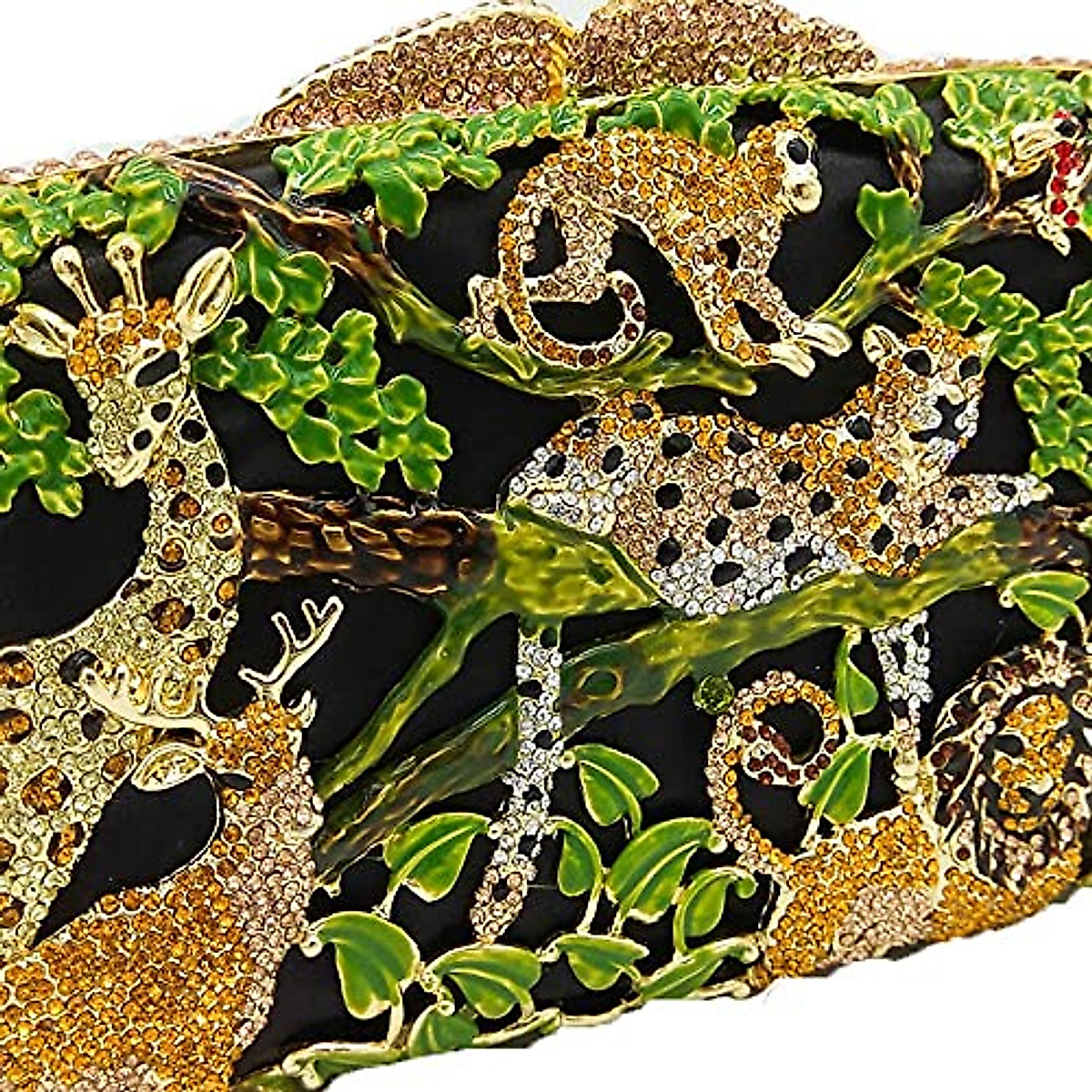 Forest Animal Pattern Style Crystal Clutch Purses for Women Formal Evening Bags (Green) Medium